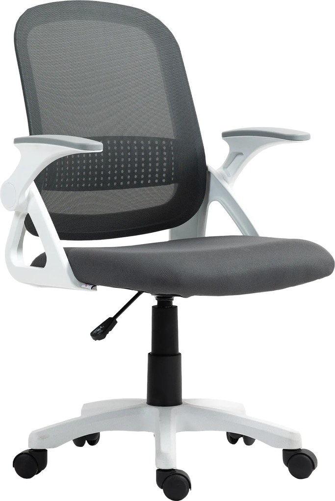 HOMCOM ergonomická síťovaná kancelářská židle se sklápěcími područkami, bederní podporou, výškově nastavitelná otočná židle s náklonem, šedá | Aosom