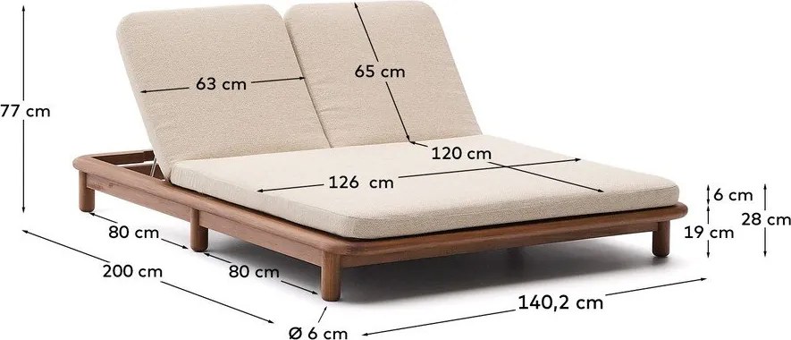 Dvoumístné dřevěné polohovací zahradní lehátko v přírodní barvě Turqueta – Kave Home