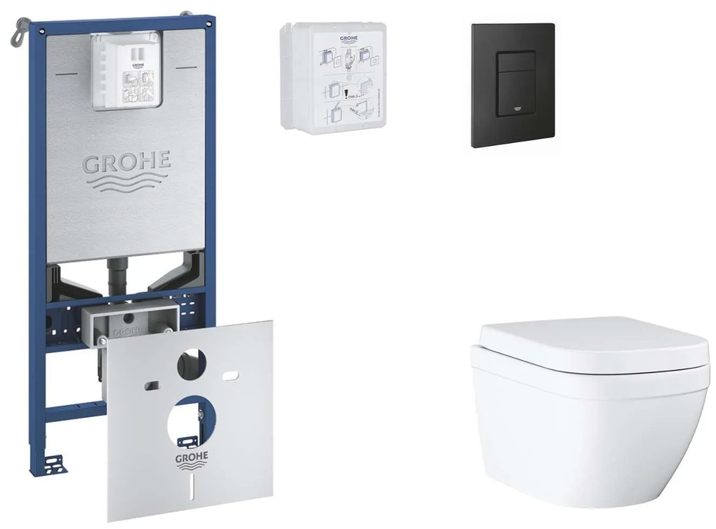 Grohe Rapid SLX - Set předstěnové instalace, klozetu, sedátka SoftClose a tlačítka Even, Triple Vortex, phantom black SANI11BB5104