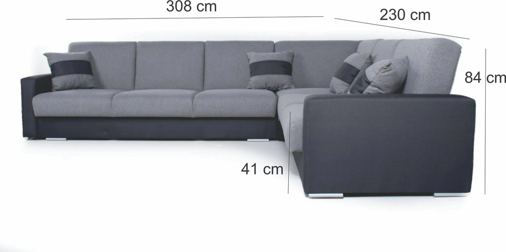 Rohová rozkládací sedací souprava do L NERO, 308 cm, s úložným prostorem