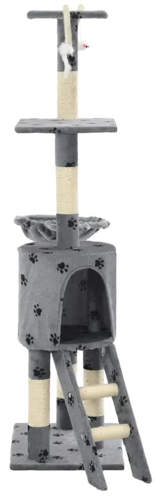 vidaXL Škrabadlo pro kočky sisalové sloupky 138 cm šedé s tlapkami
