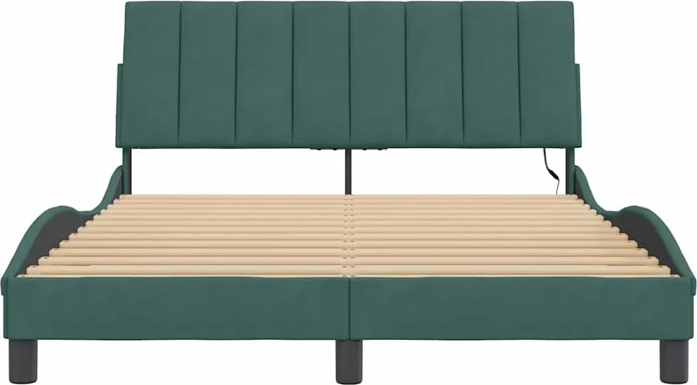 Rám postele s LED osvětlením bez matrace Hanko tmavě zelený 140 x 190 cm samet 3213778