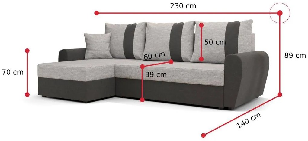 Rohová rozkládací sedačka DAVOS, 230x89x140, sawana 05/sawana 14