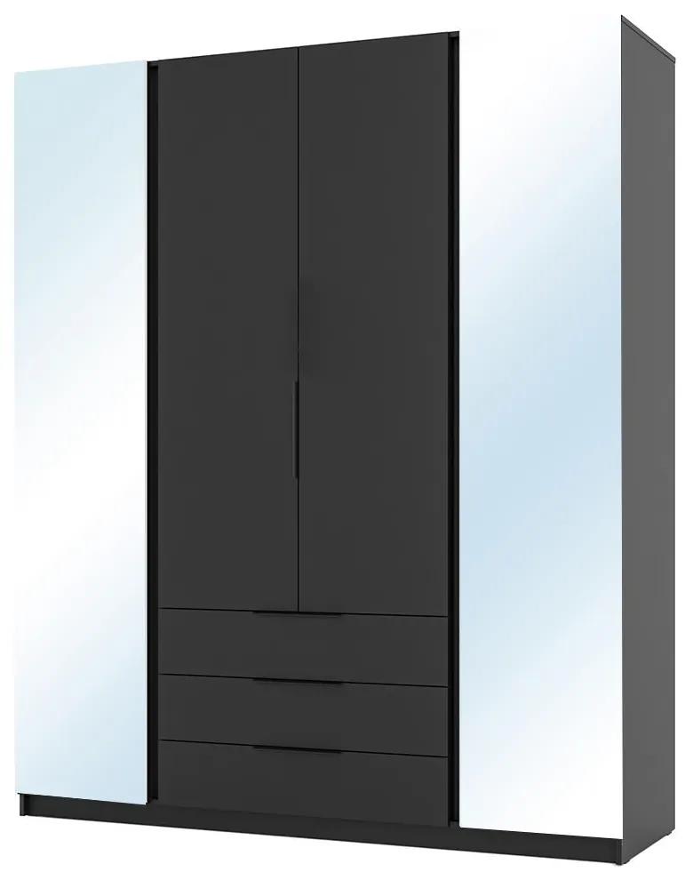 Šatní skříň KAJA 2LU 2F 3S | 200 cm | se zrcadly | VYSOKÁ | černá