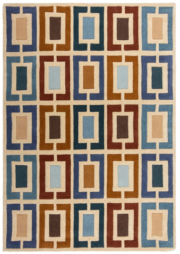 Flair Rugs, Ručně všívaný kusový koberec Illusion Retro Blocks Blue/Multi, 120x170, vícebarevná, ložnice
