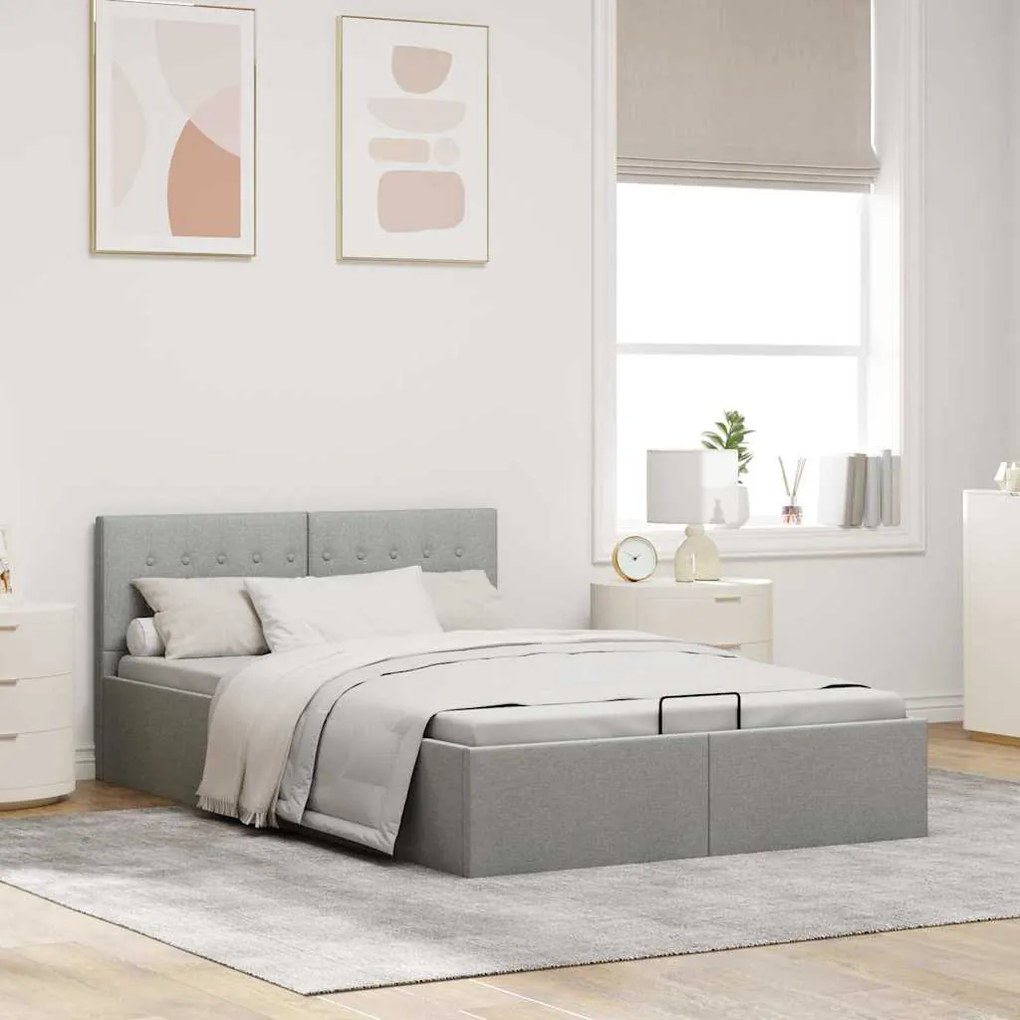 Rám postele s úložným prostorem světle šedý textil 140 x 200 cm 285579