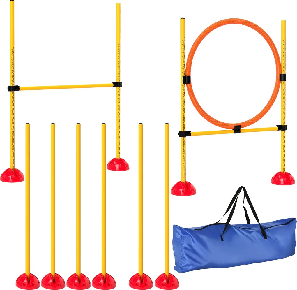PawHut Agility Set pro psy - 3dílná výbava na agility pro výcvik psů, skokové překážky s nastavitelnými slalomovými tyčemi a kruhy pro koordinaci | Ao
