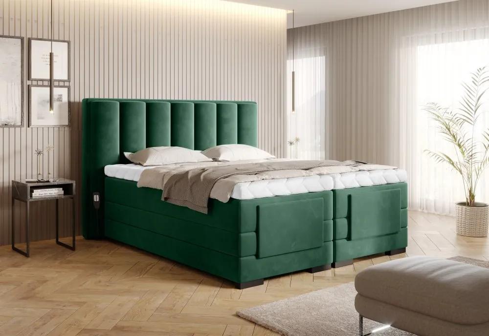 Elektrická polohovací boxspringová postel VERONA Eltap Velvetmat 38 - tmavě zelená