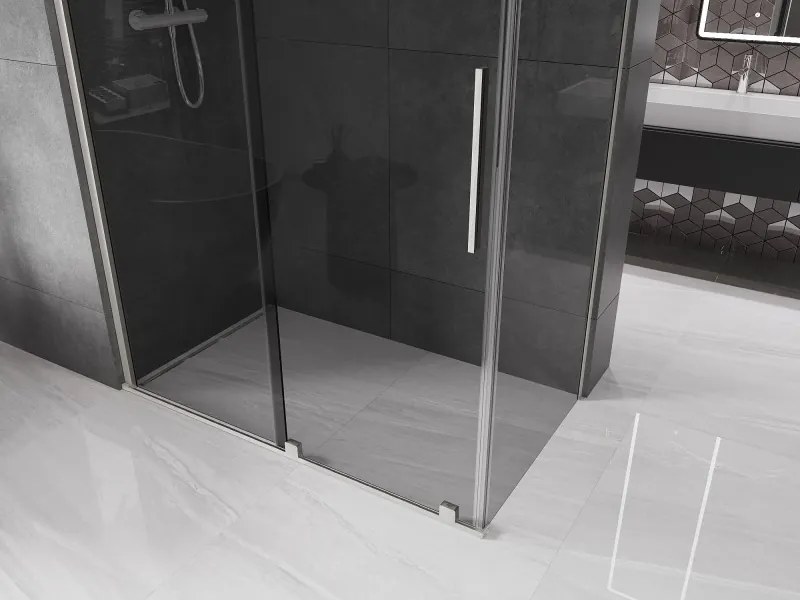 Mexen Velar, sprchový kout s posuvnými dveřmi 140 x 80 cm, 8mm šedé sklo, broušená ocel, 871-140-080-41-97