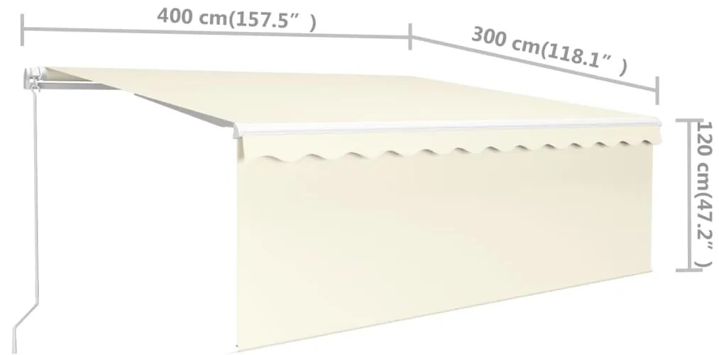 vidaXL Marketos Ručně zatahovací markýza s roletou 4 x 3 m krémová