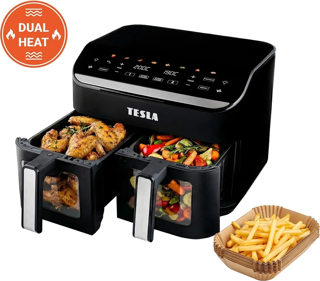 TESLA AirCook DualHeat QD464 XXL - multifunkční duální digitální horkovzdušná fritéza