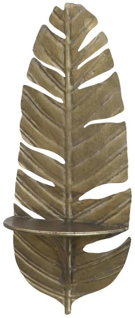 Mosazná antik nástěnná kovová polička ve tvaru peří Feather - 24*12*56cm