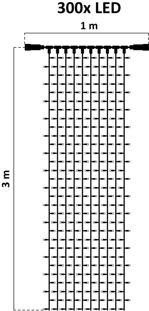 Easy Fix LED světelný závěs venkovní, 100 × 300 cm, ledově bílá s FLASH, 300 diod, bílý kabel, IP67, prodlužovací