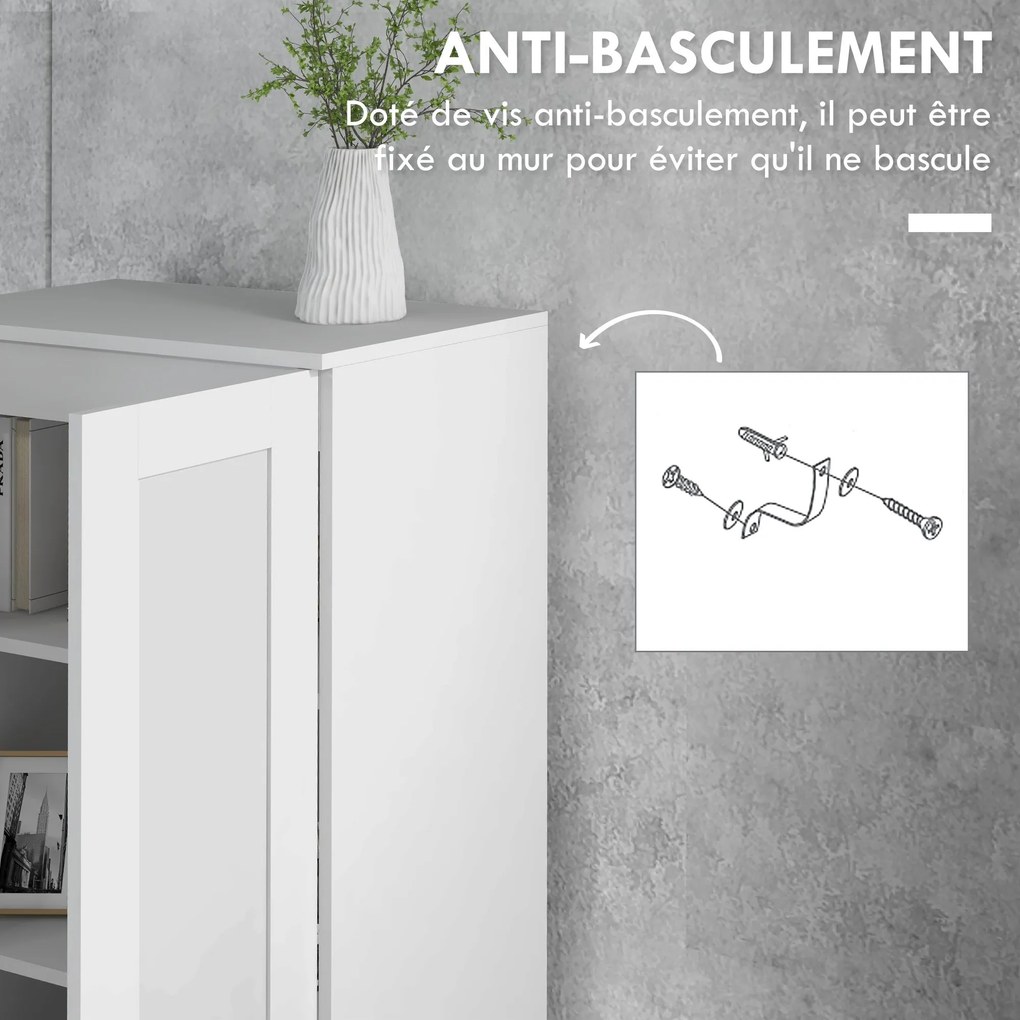 HOMCOM Bílý úložný kabinet se 2 dveřmi a 4 policemi, moderní styl, multifunkční pro ložnici, kancelář, kuchyni, 60 x 36,5 x 175 cm