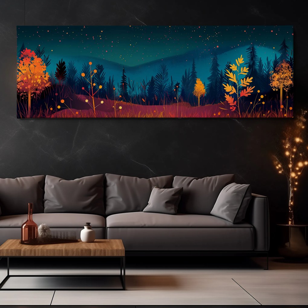 Obraz na plátně - Temný lesík na kraji louky FeelHappy.cz Velikost obrazu: 120 x 40 cm