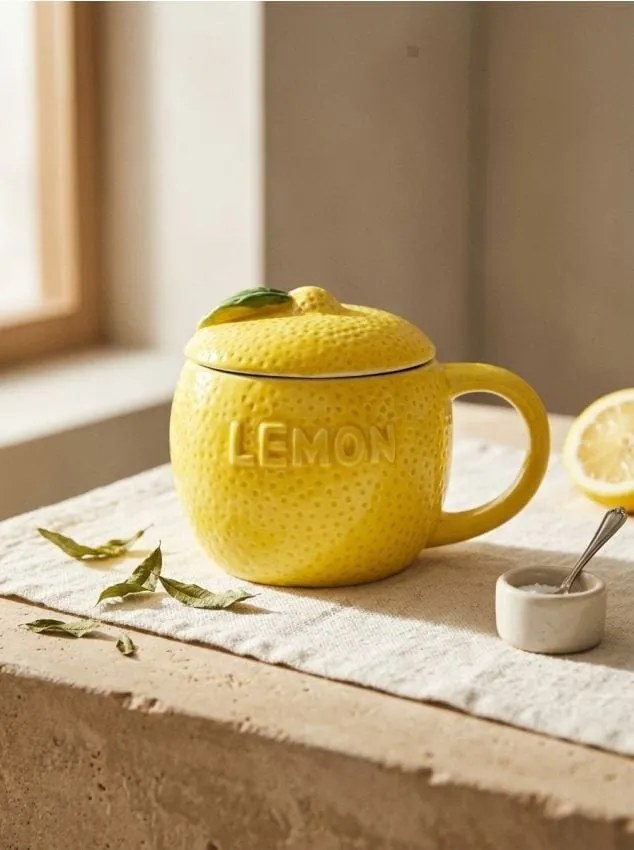 Sinsay - Hrnek s motivem citronu s víčkem - žlutá
