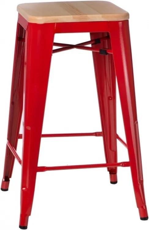 Barová židle Tolix 65, červená/borovice