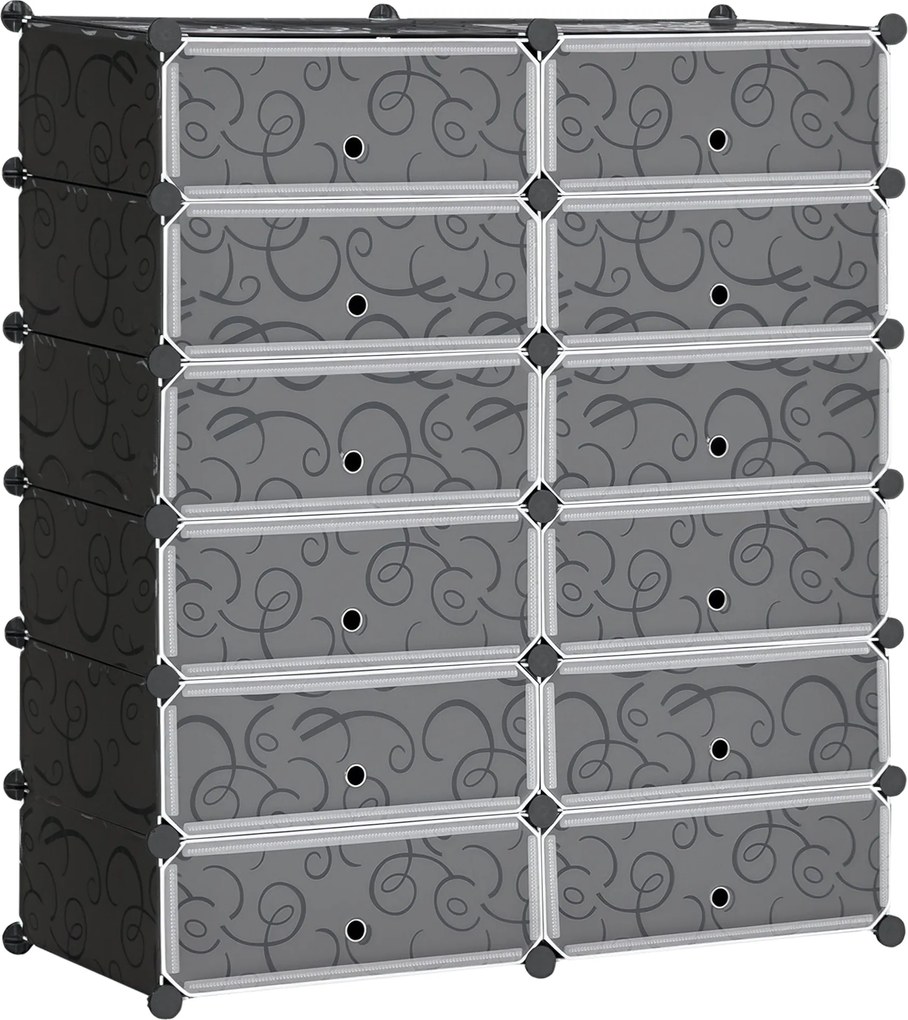 HOMCOM Skříň na Boty s 12 Přihrádkami, Modulární Stojan pro 12 Párů Bot, DIY Úložný Systém do Předsíně, Černá, 49 x 37 x 108 cm | Aosom