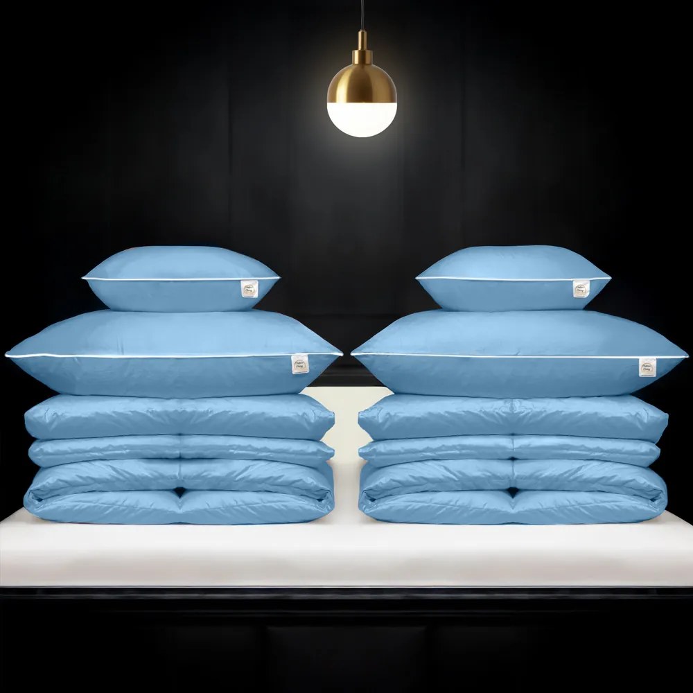 MAXI Set COMFORT 2x péřový polštář, 2x péřová přikrývka, 2x péřový polštářek: Modrá 2x 70x90cm, 2x 140x200cm, 2x 40x40cm