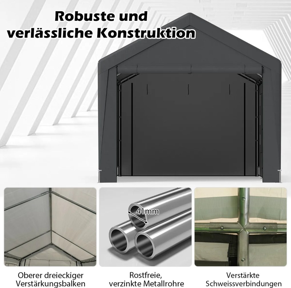 Costway Carport Stan Garáž s 8 odnímatelnými bočními stěnami a rolovacími dvířky
