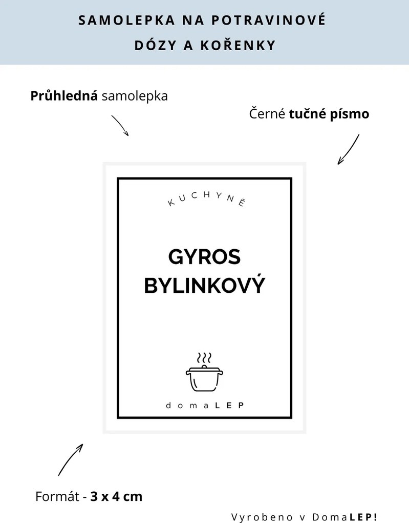 Samolepka na kořenky GYROS BYLINKOVÝ průhledná 3 × 4 cm tučné písmo