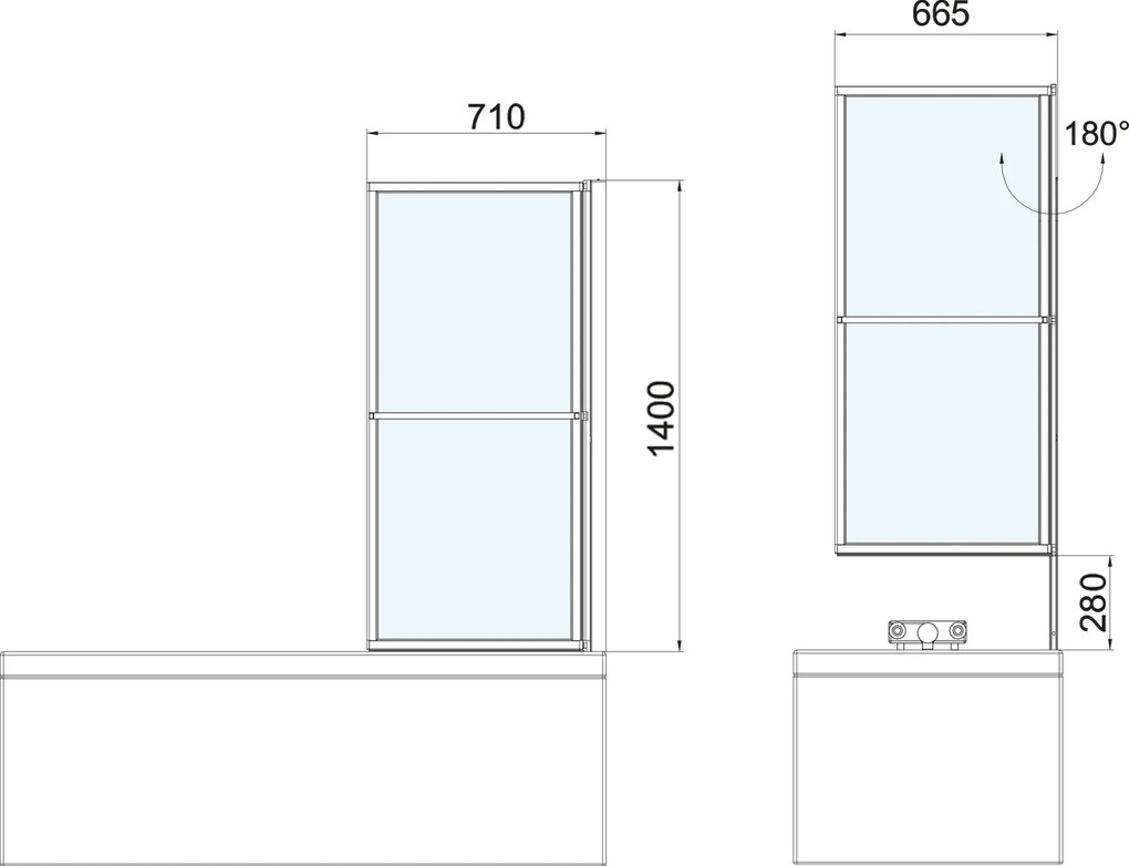 Sapho, KAGERA vanová zástěna s pneumatickým zdvihem, š.710mm, černá matná, čiré sklo