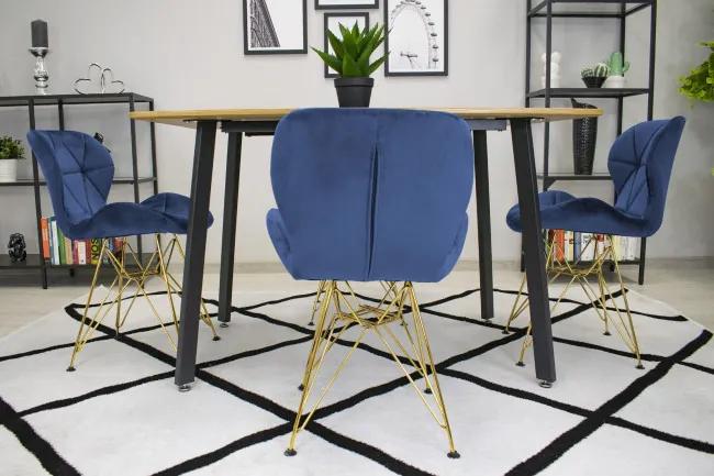 Set tří jídelních židlí NEST samet modré (nohy zlaté) (3ks)