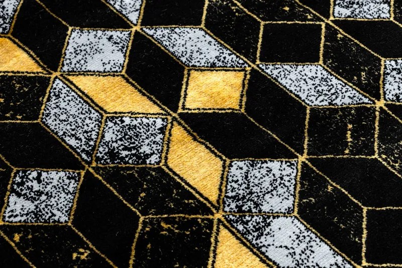 Dywany Łuszczów, Běhoun Gloss 400B 86 3D geometric black/gold, 70x300, černá, obývací pokoj