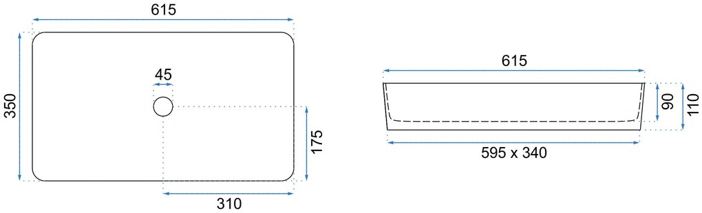Keramické umyvadlo na desku REA DENIS 61,5x35x11 cm bílé