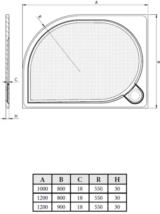 Olsen Spa Asymetrická čtvrtkruhová sprchová vanička LAKA Rozměr A - 100 cm, Rozměr B - 80 cm, Způsob provedení - Pravá VANKCCTVRT1080P