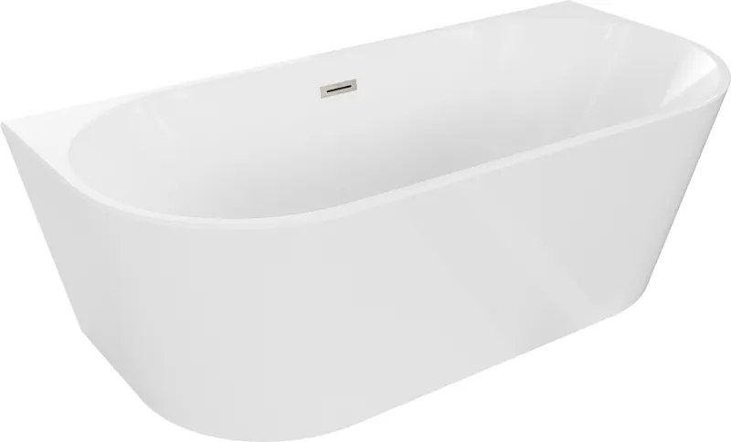 Mexen Oval, volně stojící nástěnná vana 140 x 75 cm, bílá, broušená ocel přepad, 52671407500-97