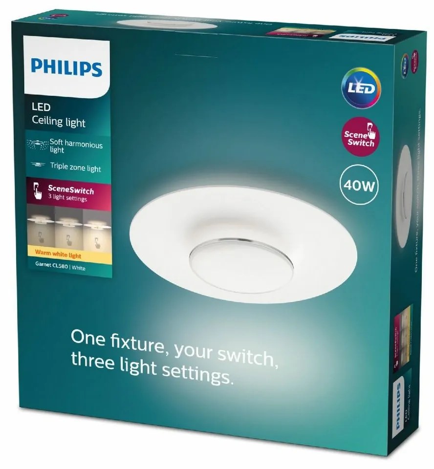 Philips 8720169195257 stropní LED svítidlo Garnet, bílá, 1x 40 W 4200lm 2700K IP20