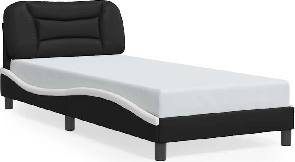 Rám postele bez matrace Hvar černý a bílý 90 x 190 cm umělá kůže 3207972