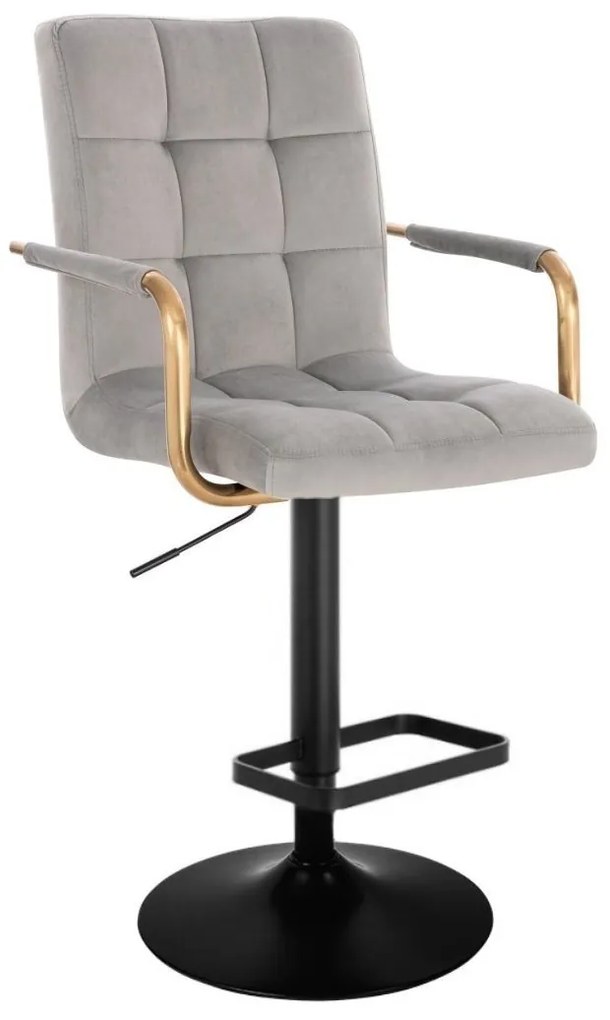 LuxuryForm DESIGN Barová židle VERONA GOLD VELUR na černé kulaté podstavě - světle šedá
