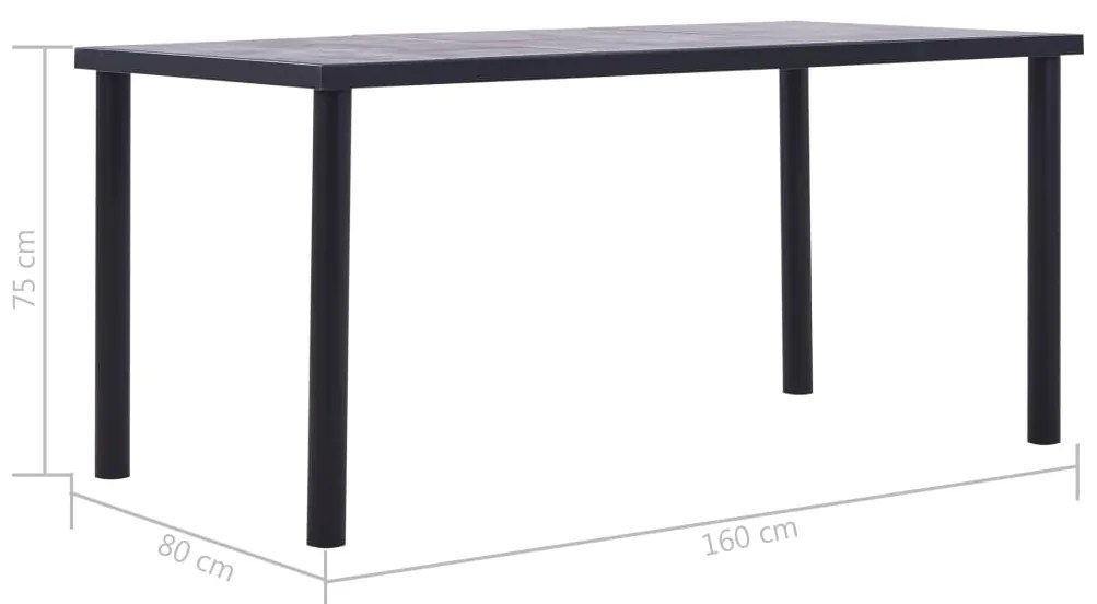 vidaXL Marketos Jídelní stůl černý a betonově šedý 160 x 80 x 75 cm MDF