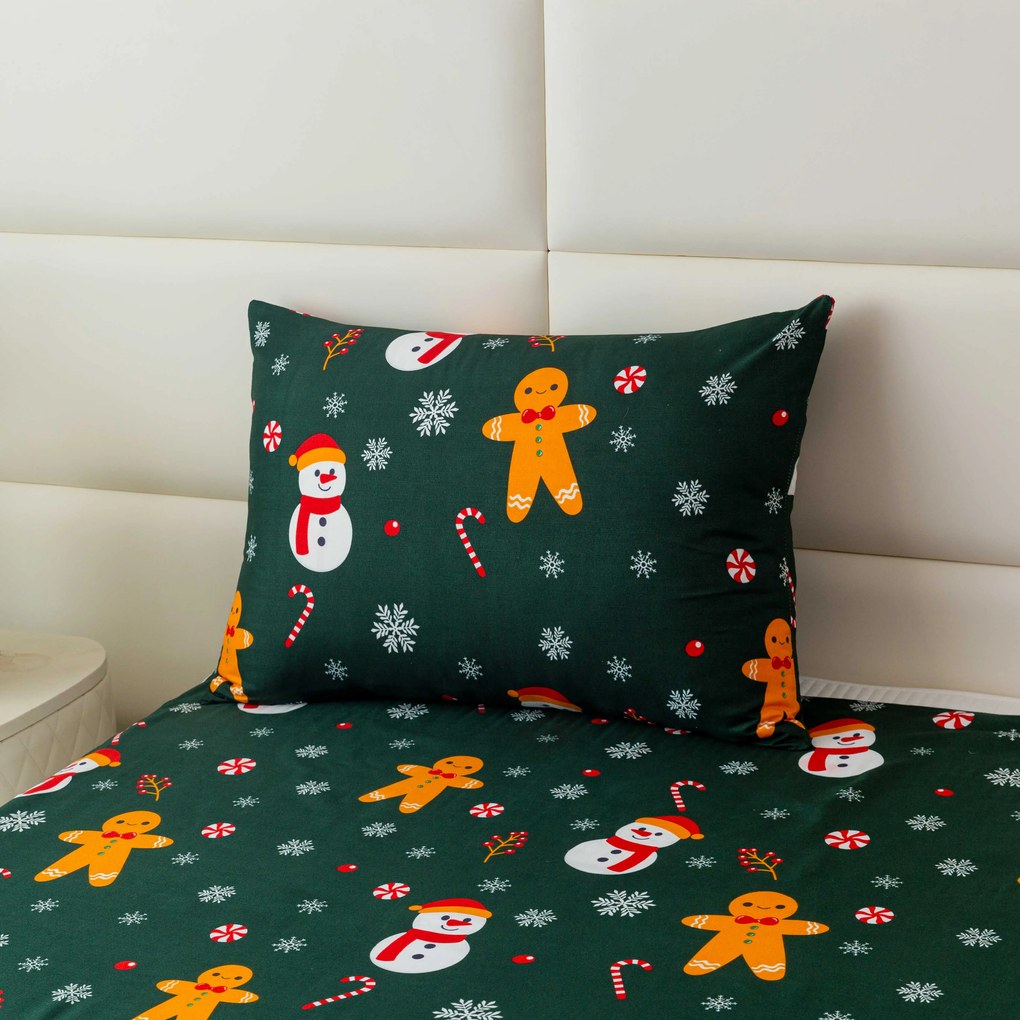 Povlečení z mikrovlákna SNĚHULÁK A PERNÍČEK zelené Rozměr povlečení: 2 ks 70 x 90 cm | 200 x 220 cm