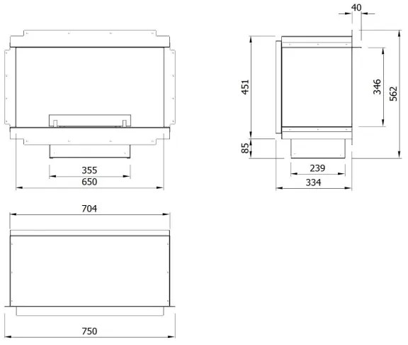 Planika Senso Fireplace BEV- Vestavěný BIO krb 56,2x75 cm 2,5kW+dálkové ovládání
