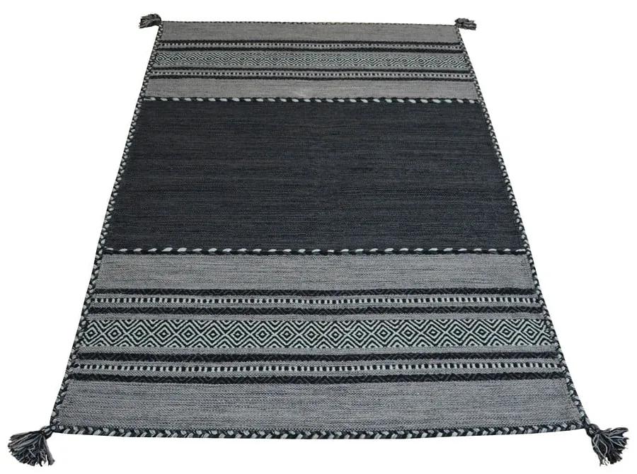 Tmavě šedý bavlněný koberec Webtappeti Antique Kilim, 60 x 200 cm
