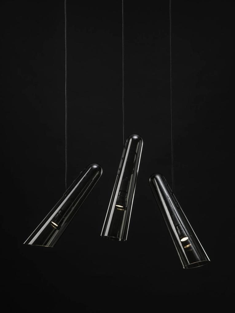 Závěsné svítidlo Brokis Flutes 15° PC977 Povrch Montury: kov - černý matný komaxit, Barva skla: Opalín, Baldachýn: Trimless – kabelová verze – černá struktura