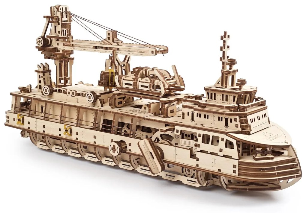 Ugears 3D dřevěné mechanické puzzle Výzkumná loď