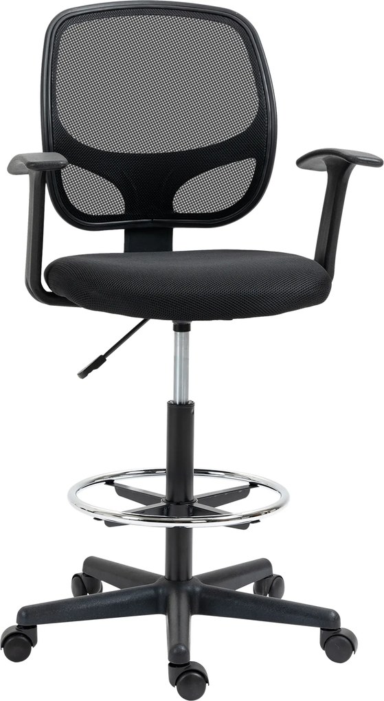 Ergonomická kancelářská židle Vinsetto kancelářská židle, otočná židle, kreslící židle, nastavitelný kroužek na nohy, do 120 kg, černá, 60x56x110-132…