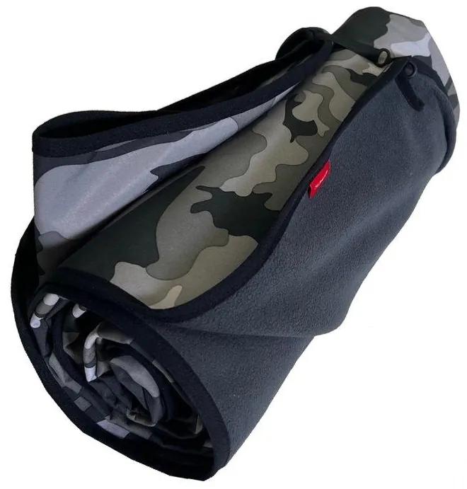 Softshellová outdoorová deka - universální - Grey maskáč s černým lemem Rozměr mix: 145x200 cm - velká bez popruhu