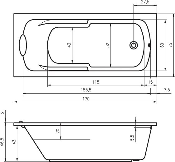 Riho Virgo obdélníková vana 170 x 75 BZ07