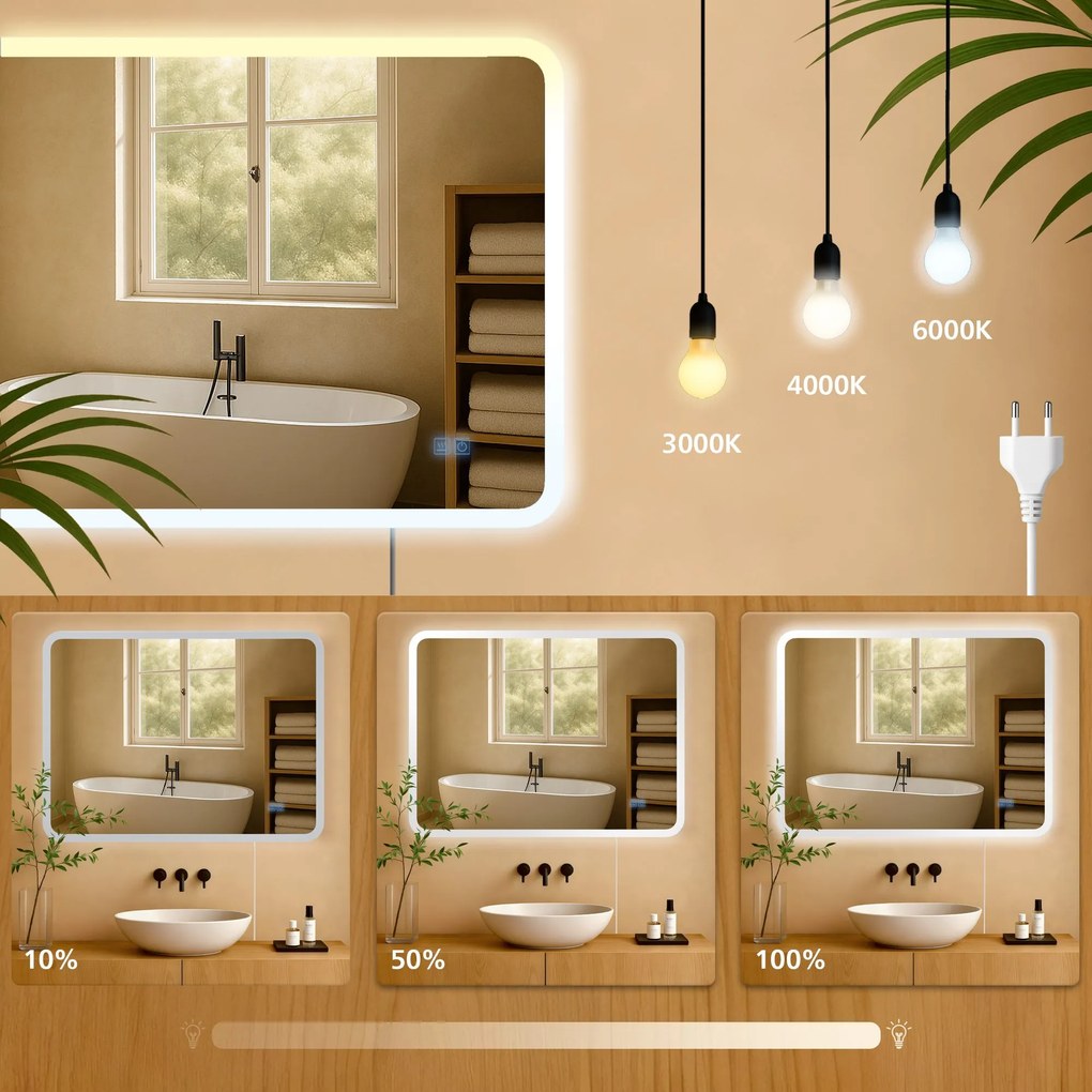 Koupelnové zrcadlo Jericho 60x80 bez Bluetooth – čiré sklo