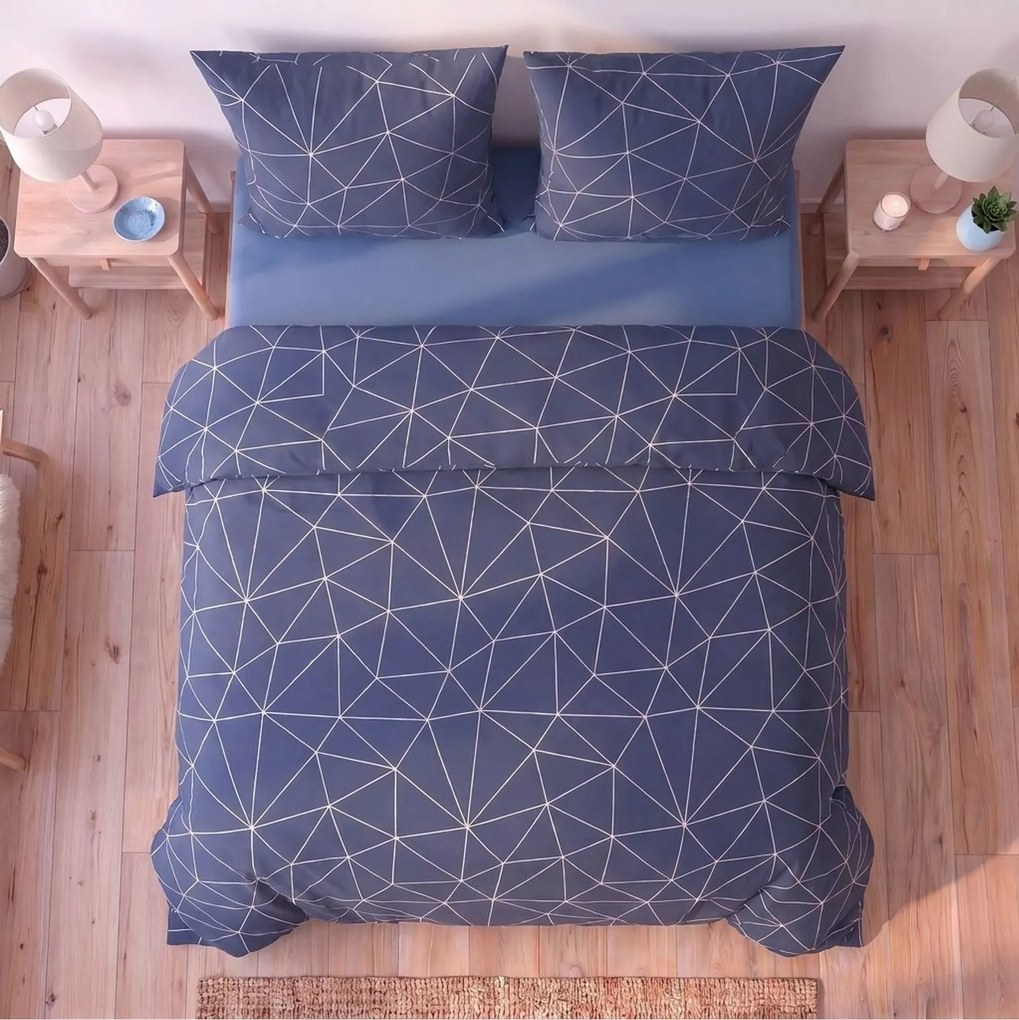 Bavlněné povlečení NORDIC COLLECTION GRID modré - 1x 200/200, 2x 70/90cm