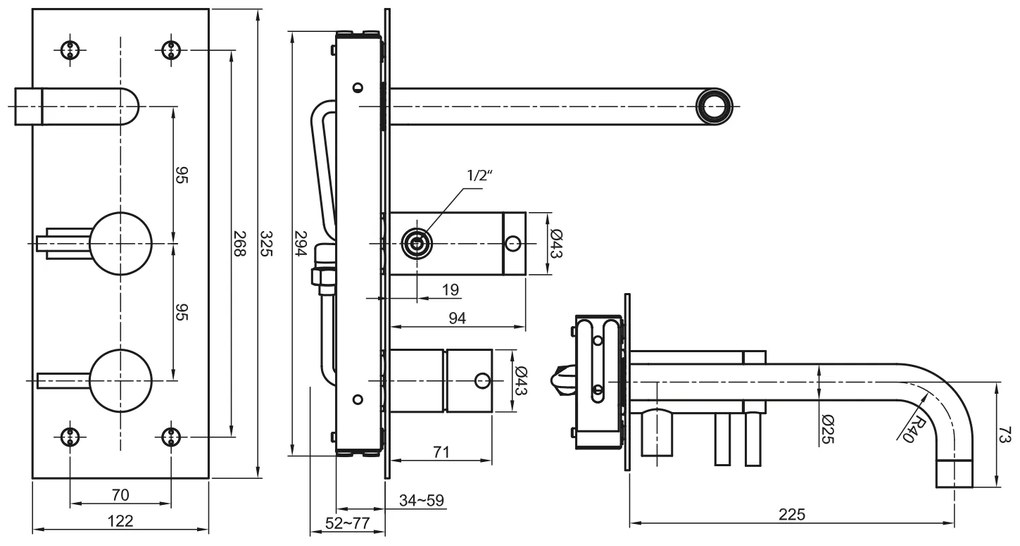 Sapho, MINIMAL podomítková vanová baterie, nerez, MI110