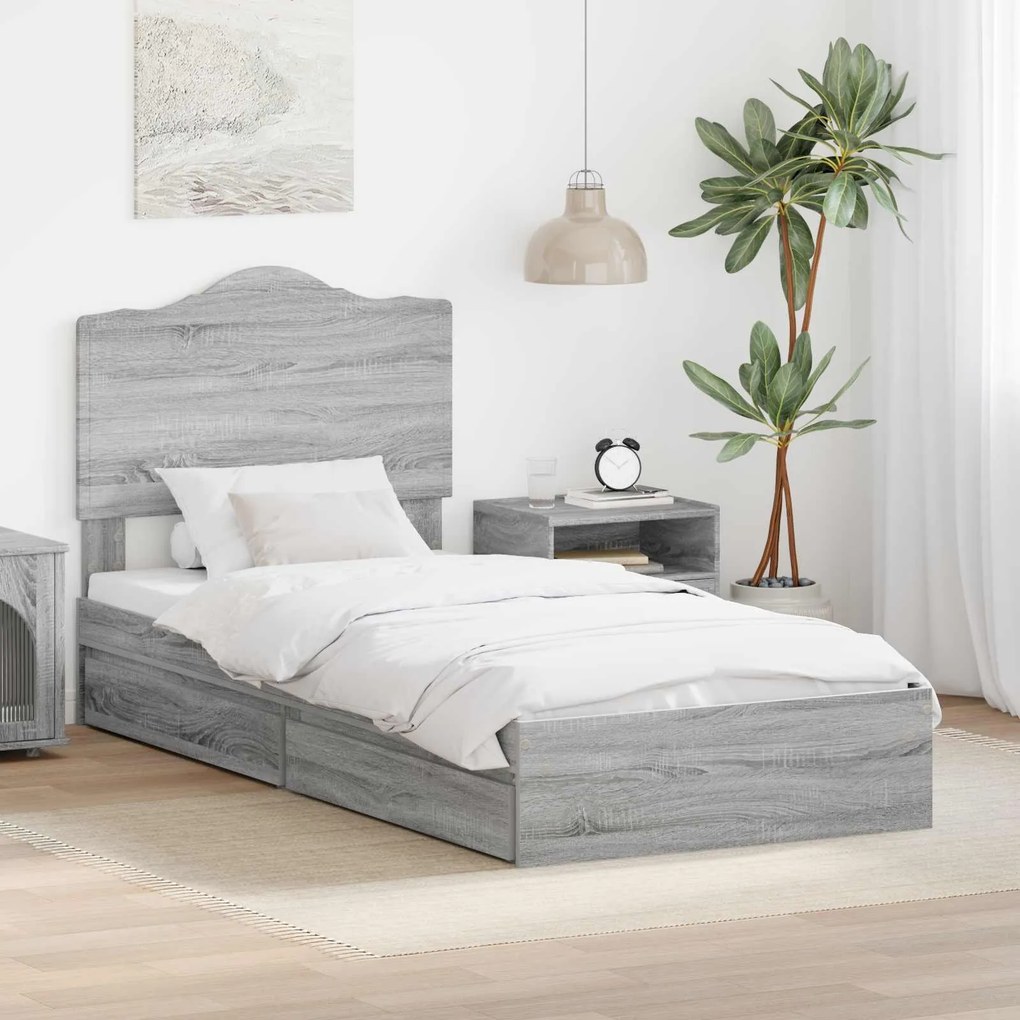Postel s úložným prostorem se zásuvkou Šedá Sonoma 90 x 200 cm 3413546