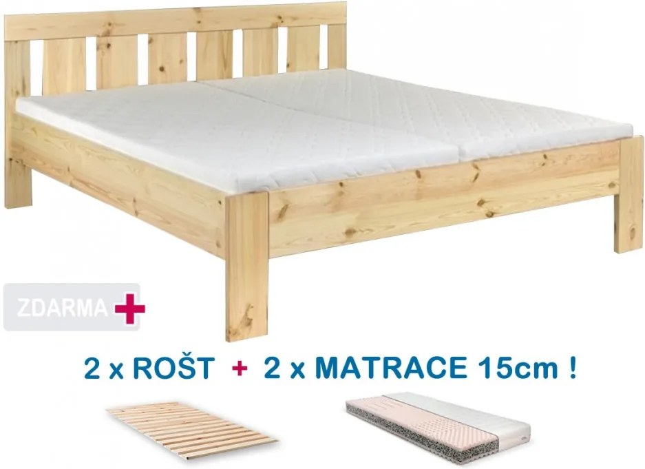 Manželská postel FILIP s roštem a matrací ZDARMA 180x200, masiv borovice GR design