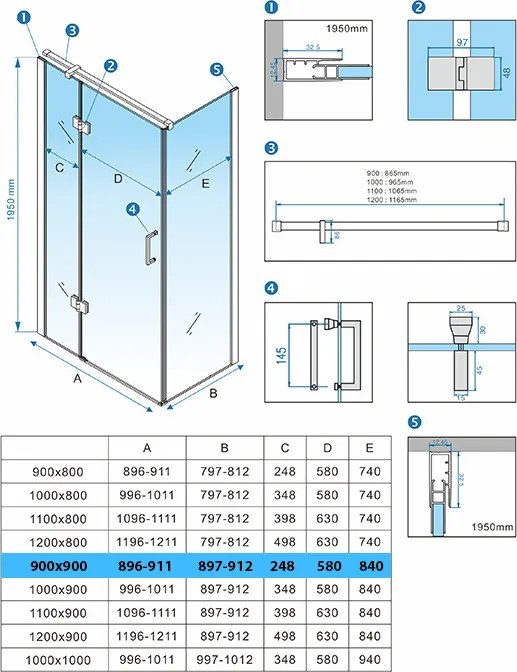 BPS-koupelny Čtvercový sprchový kout HYD-SK01C 90x90 černá/transparent + vanička HYD-SSV-ST02B černá