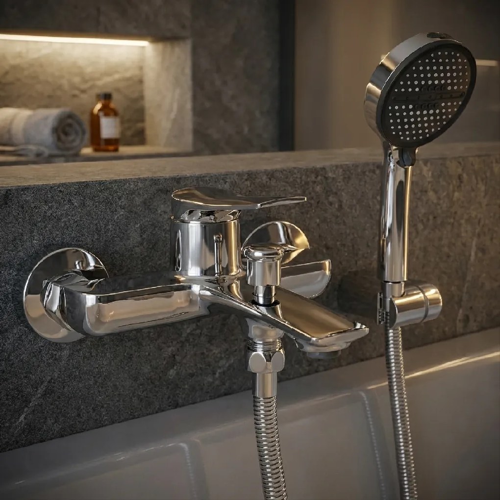 Rea Vision Premium, nástěnná vanová baterie s ruční sprchovou soupravou, chromová, REA-B6739